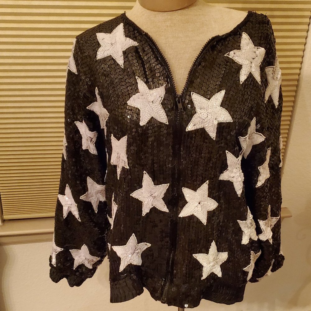 Vintage Sequined Star Bomber Jacket - Gem